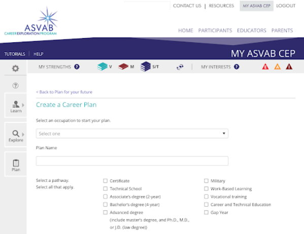 Plan Your Future Dashboard: Create A Career Plan | ASVAB CEP